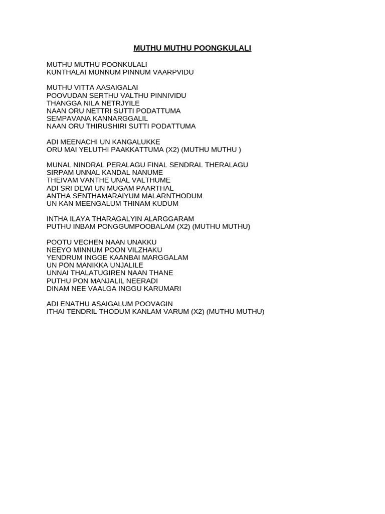 Muthu Muthu Poongkulali | PDF