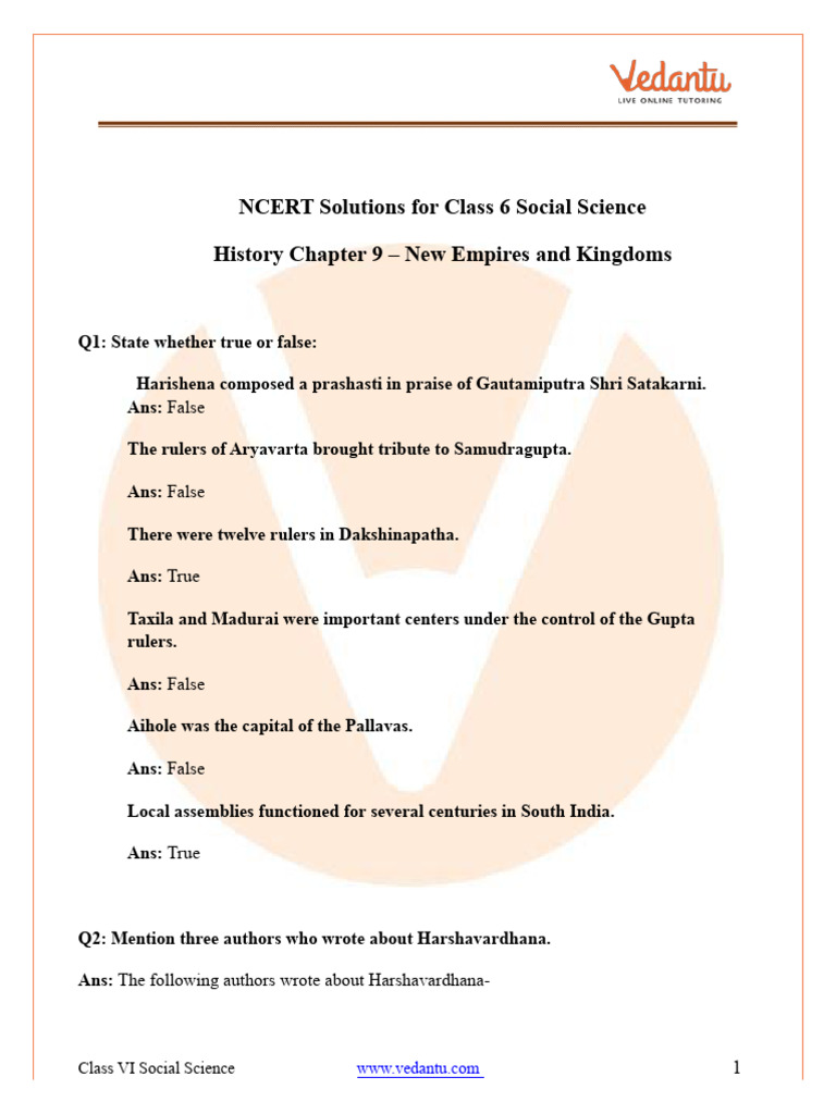 Ncert Solutions Class 6 Social Science History Our Past Chapter 11 | PDF