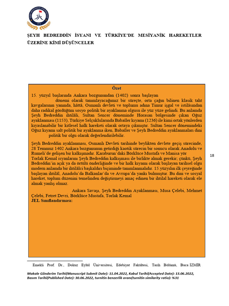 Eyh Bedredd - N - Syani Ve T - RK - Ye - de Mes - Yan - K Hareketler - Zer - Ne K - M - D ...