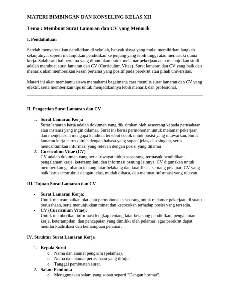 MATERI - Membuat Surat Lamaran Dan CV Yang Menarik | PDF