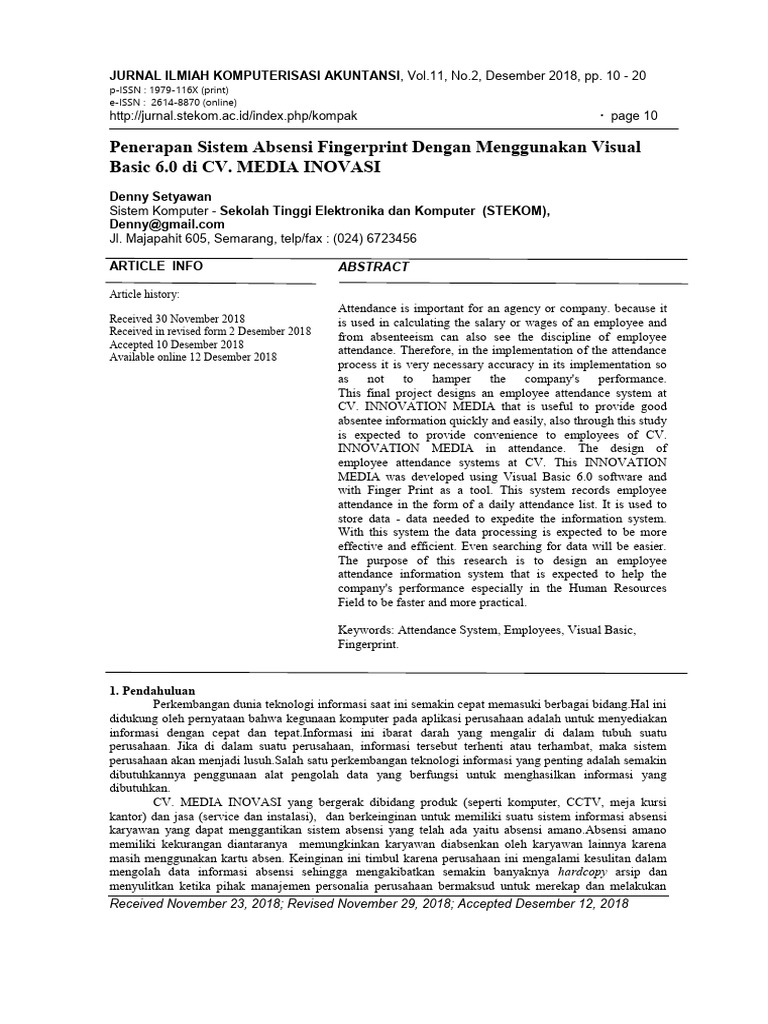 Absensi Fingerprint Menggunakan VB 6 | PDF