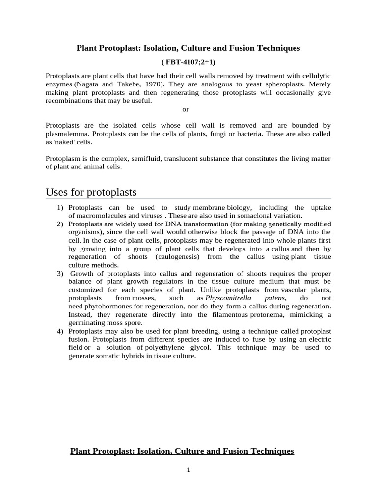 Plant Protoplast Isolation and Fusion Techniques | PDF | Cell Membrane ...