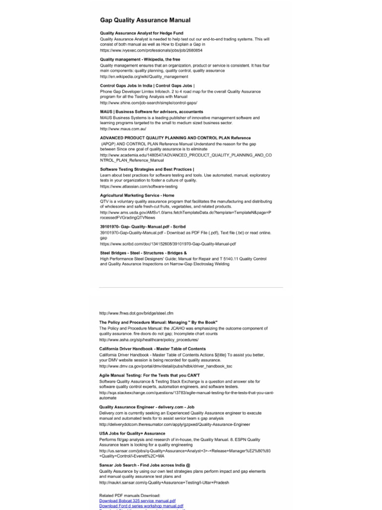 Gap Quality Assurance Manual | PDF