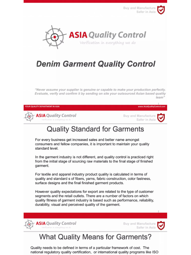 Denim Garments Quality Control and Inspection Services | PDF