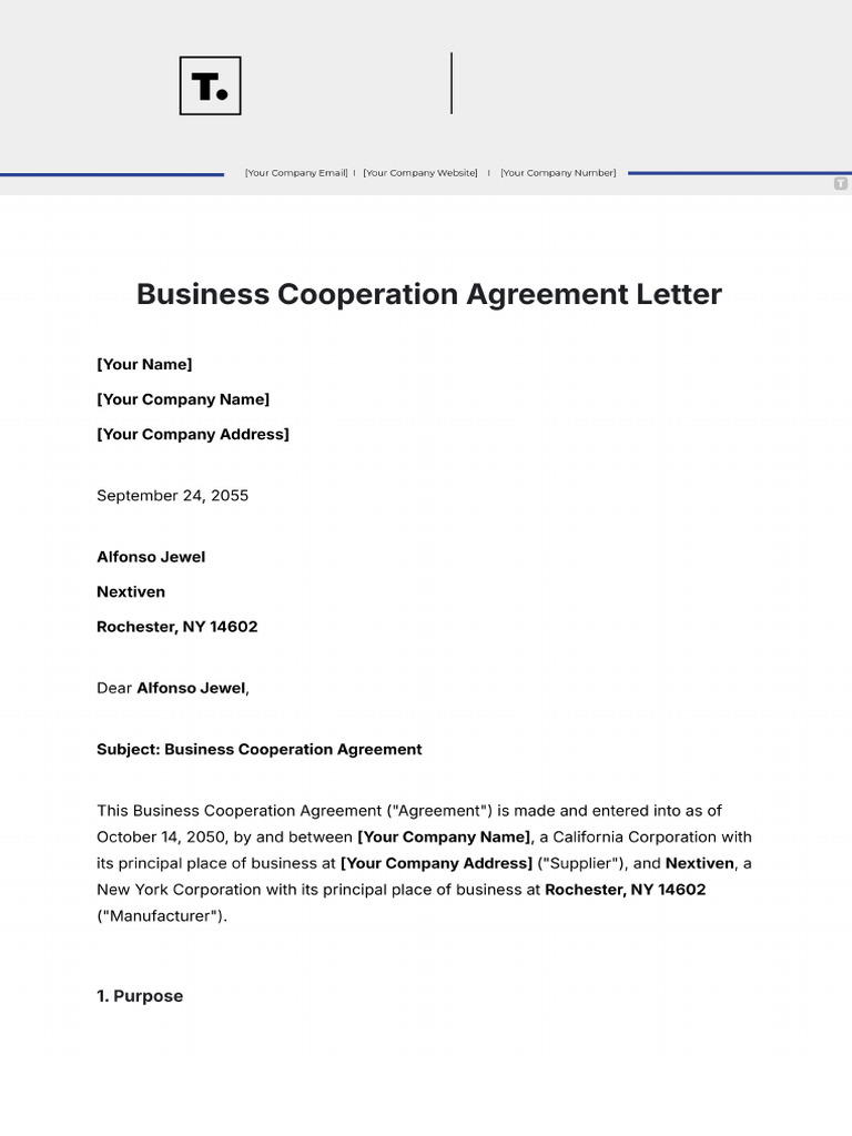 Free Business Cooperation Agreement Letter Template | PDF