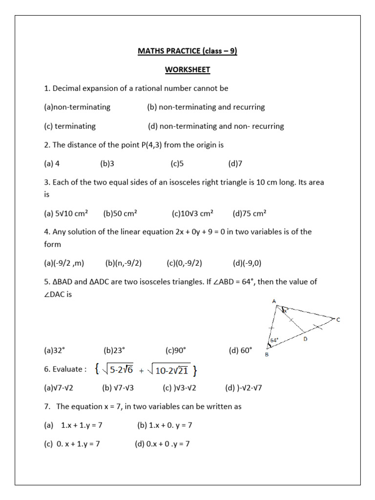 Maths Worksheet Term - 1 (23-24) | PDF | Geometry | Euclidean Plane ...