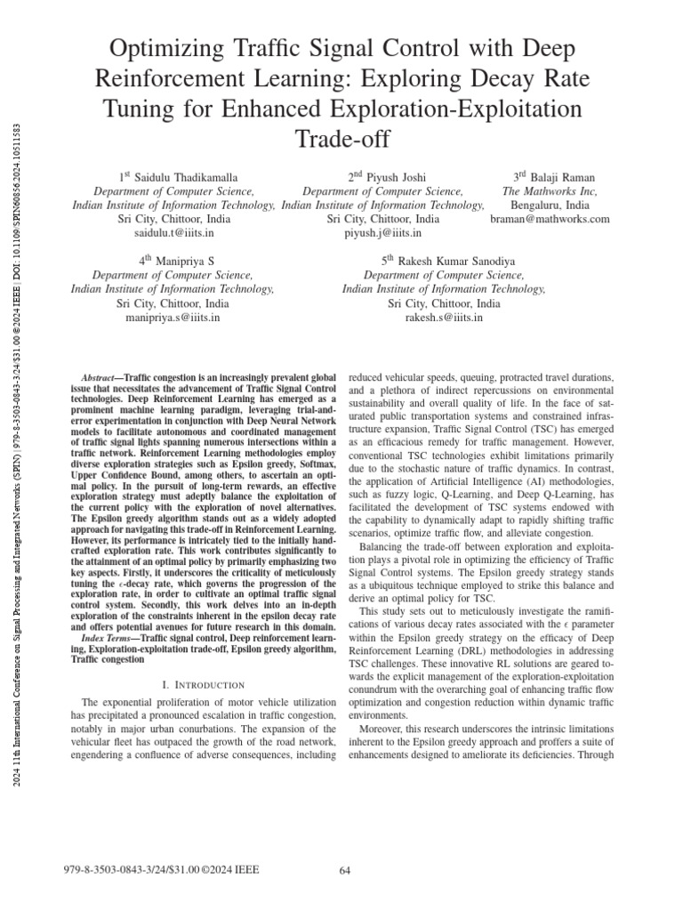 Optimizing Traffic Signal Control With Deep Reinforcement Learning Exploring Decay Rate Tuning ...