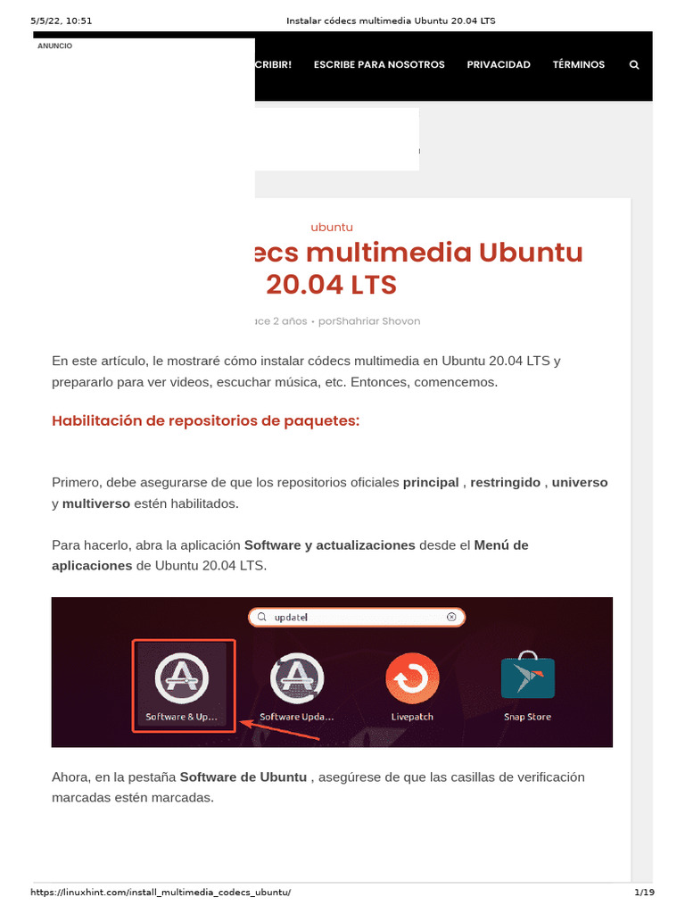 Instalar códecs multimedia Ubuntu 20.04 LTS | PDF | Software del sistema | Informática
