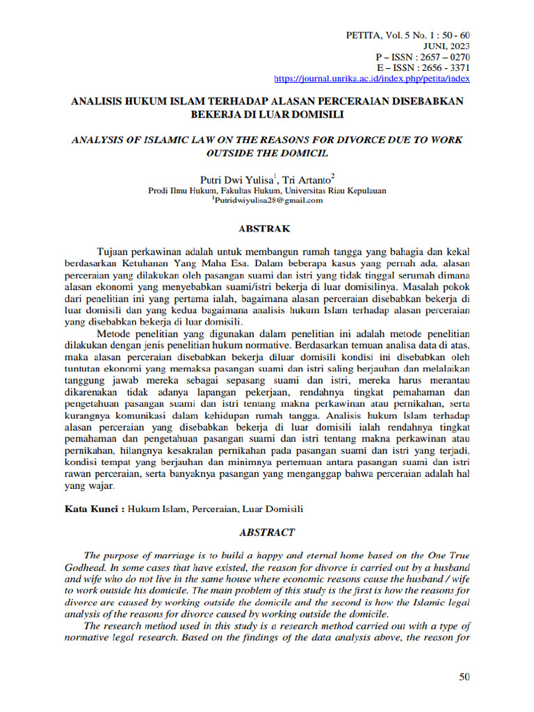 Analisis Hukum Islam Terhadap Alasan Perceraian Di | PDF