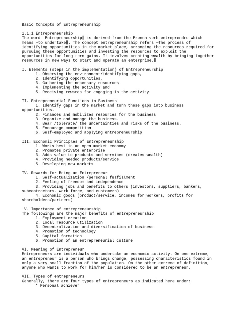 Basic Concepts of Entrepreneurship | PDF | Entrepreneurship | Coffee