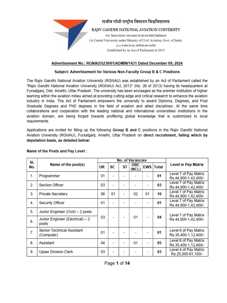 RGNAU-Non-Faculty-Group-B-C-Notice-2024 | PDF