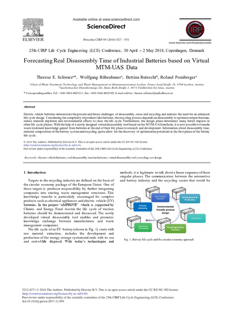 Forecasting Real Disassembly Time of Industrial Batteries Bas - 2018 ...
