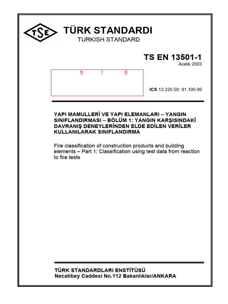 Tse en 13501-1 | PDF