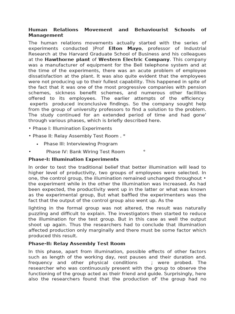 Human Relations Movement in Management | PDF | Behavior | Attitude ...