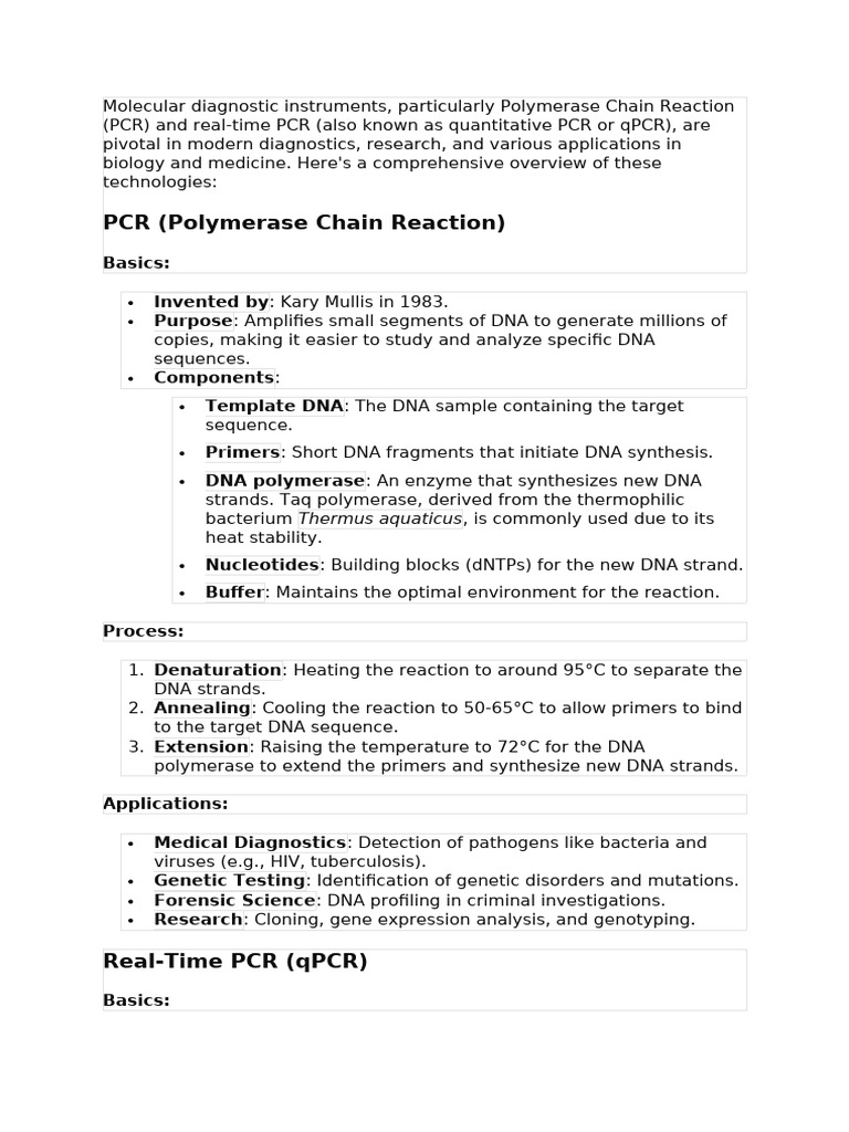 Molecular diagnostic instruments | PDF | Polymerase Chain Reaction | Real Time Polymerase Chain ...