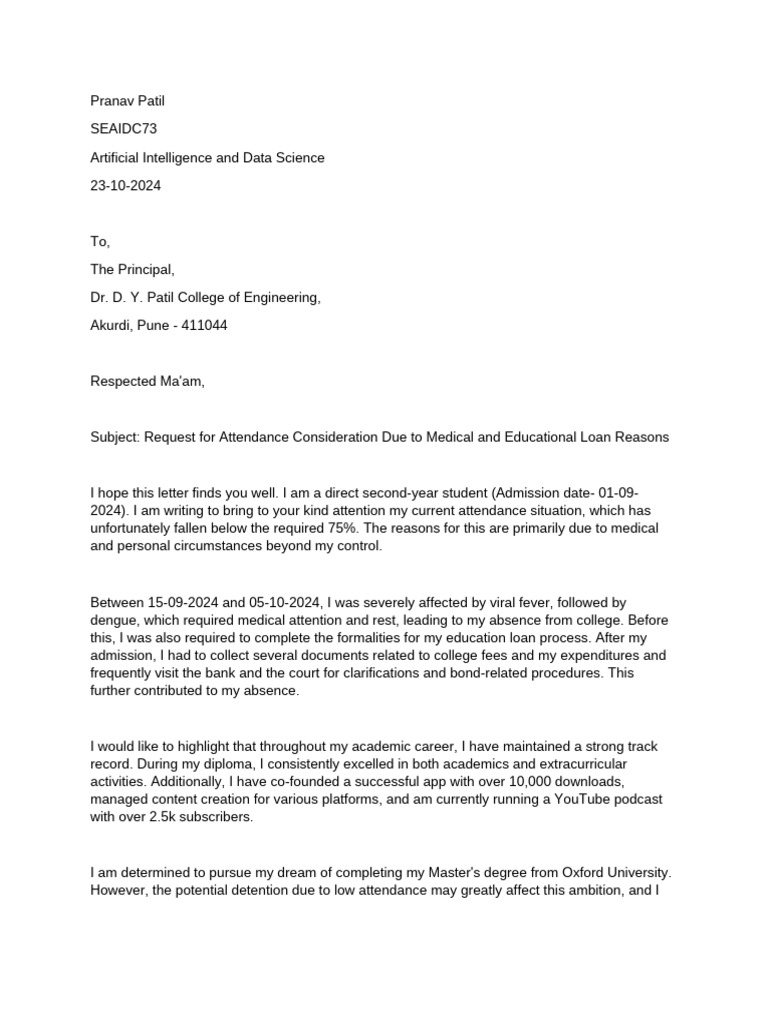 Letter to Principal Ma'Am | PDF