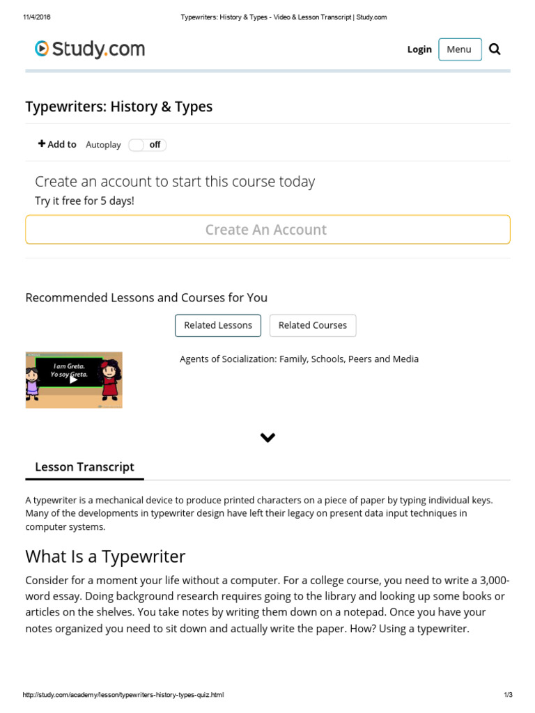 Typewriters_ History & Types - Video & Lesson Transcript _ Study | PDF ...