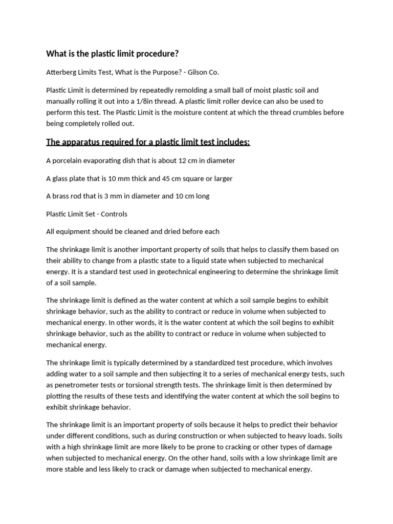 What is the Plastic Limit Procedure | PDF | Applied And ...