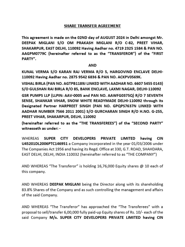 SHARE TRANSFER AGREEMENT[1] | PDF | Taxes | Value Added Tax