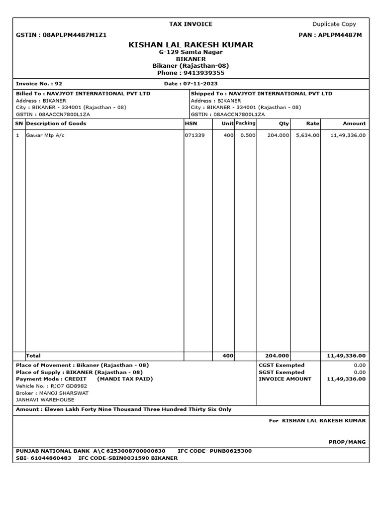 Kishan Lal Rakesh Kumar | PDF