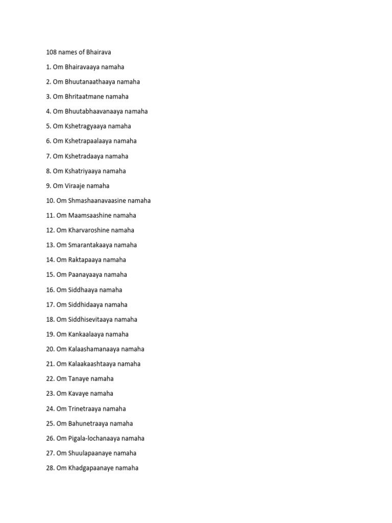 108 Names of Bhairava | PDF