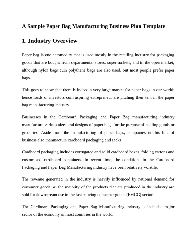 A Sample Paper Bag Manufacturing Business Plan Template | PDF ...