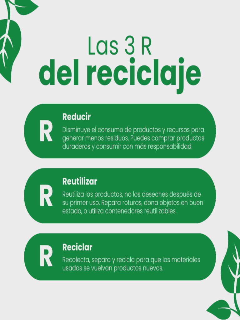 Cartel Educativo de Las 3 R Del Reciclaje Ilustrativo Gris y Verde | PDF