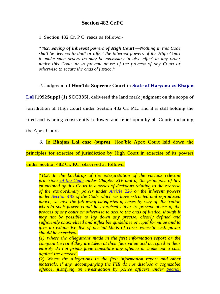 Overview of Section 482 CrPC Powers | PDF | Jurisdiction | Prosecutor