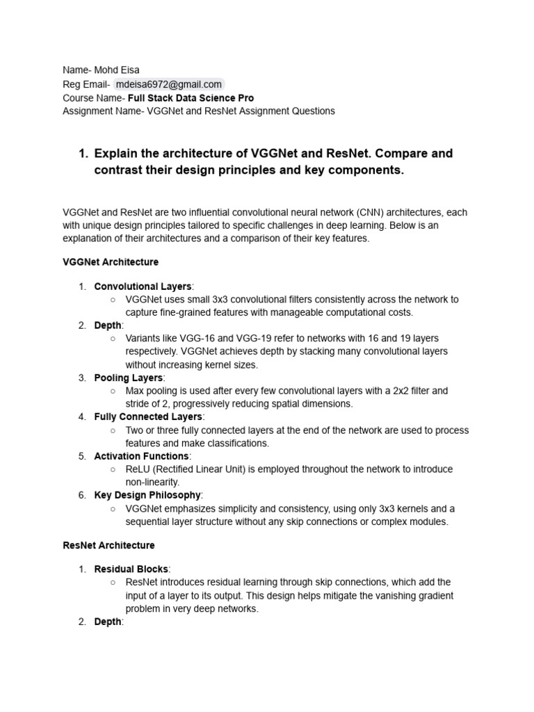 VGGNet and ResNet Assignment Questions | PDF | Computational ... VGGNet and ResNet Assignment Questions | PDF | Computational ...