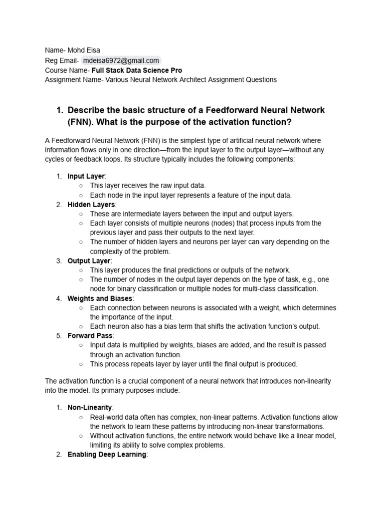 Various Neural Network Architect Assignment Questions | PDF ...