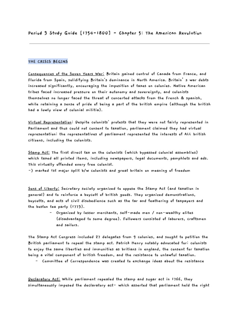 APUSH | Chapter 5 | PDF | American Revolution | Colonial United States ...