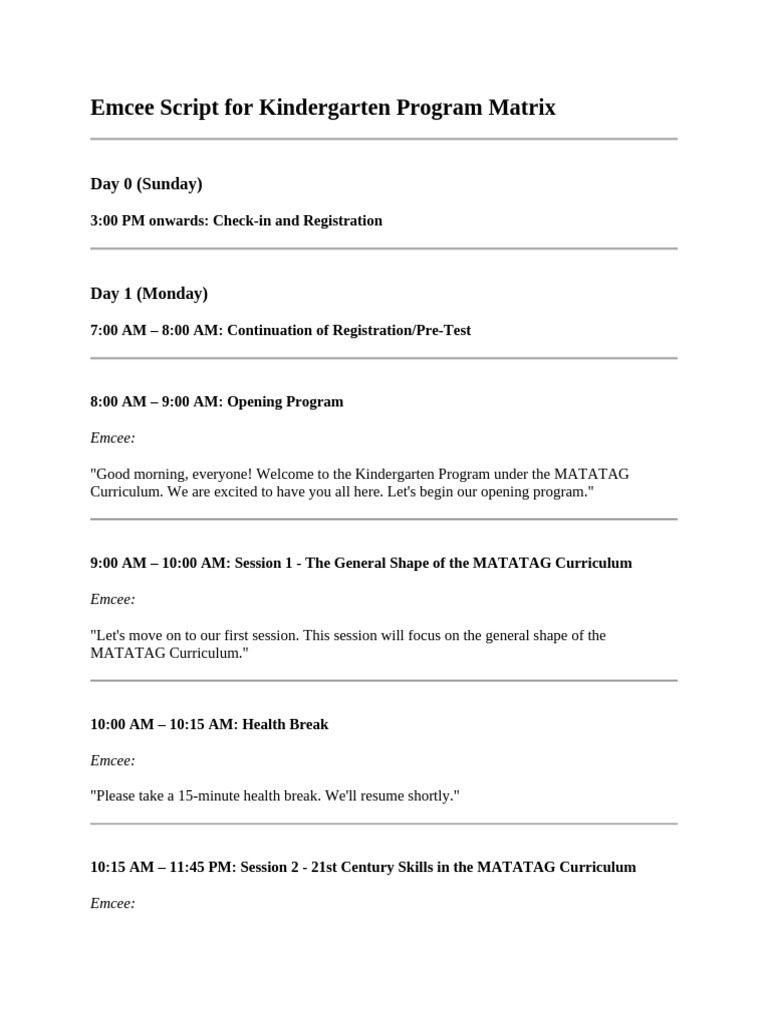 Emcee Script For Grade1 Program Matrix | PDF | Teaching | Human Communication