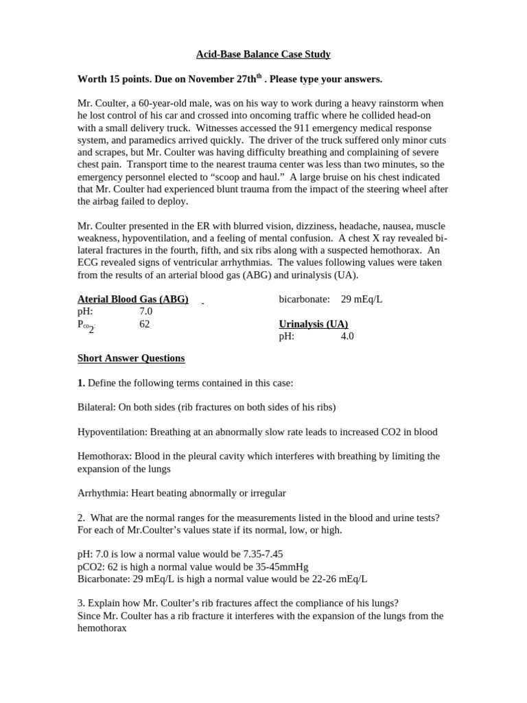 Acid-Base+case+study word | PDF | Medical Specialties | Diseases And ...