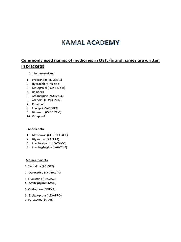 Common Medicines Name | PDF