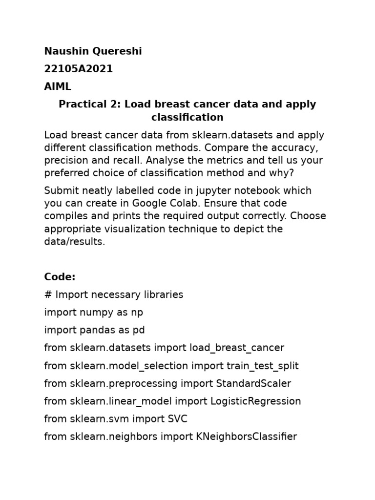 AIML Practical 02 22105A2021 | PDF | Accuracy And Precision | Statistical Classification