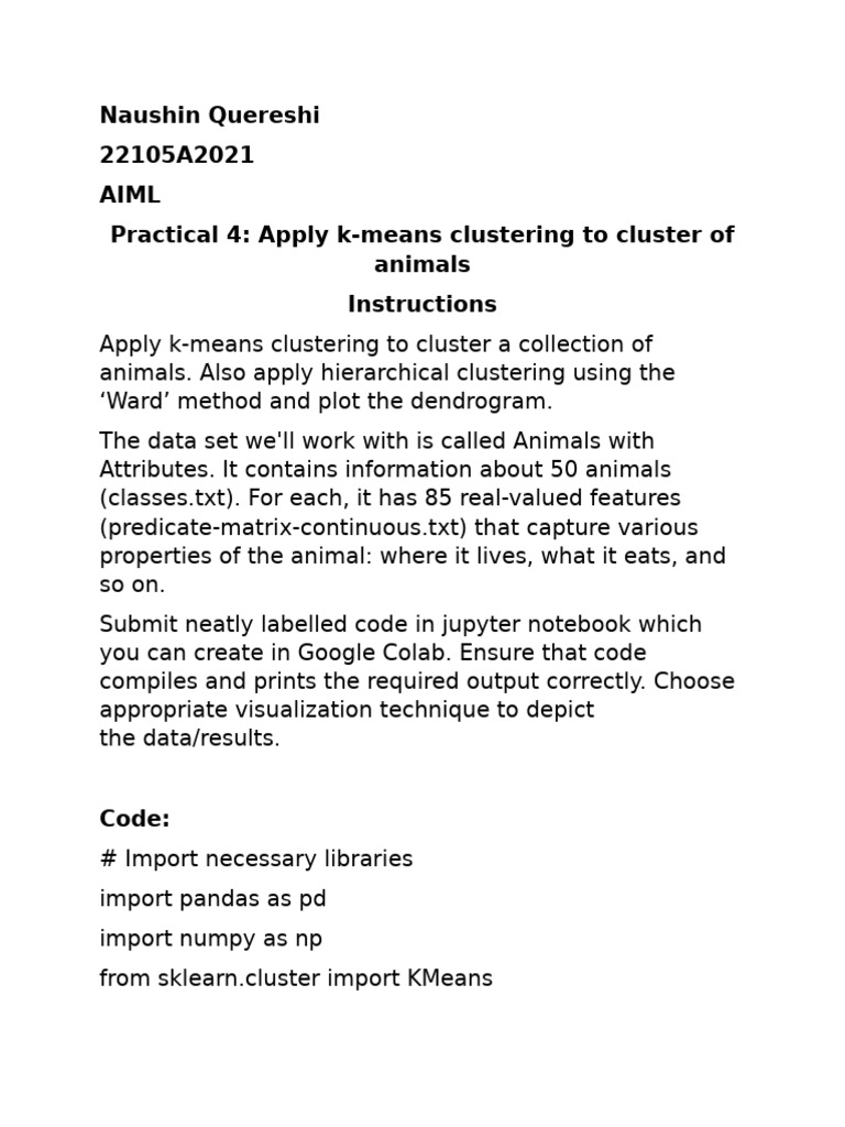 AIML Practical 04 22105A2021 | PDF | Cluster Analysis | Principal Component Analysis