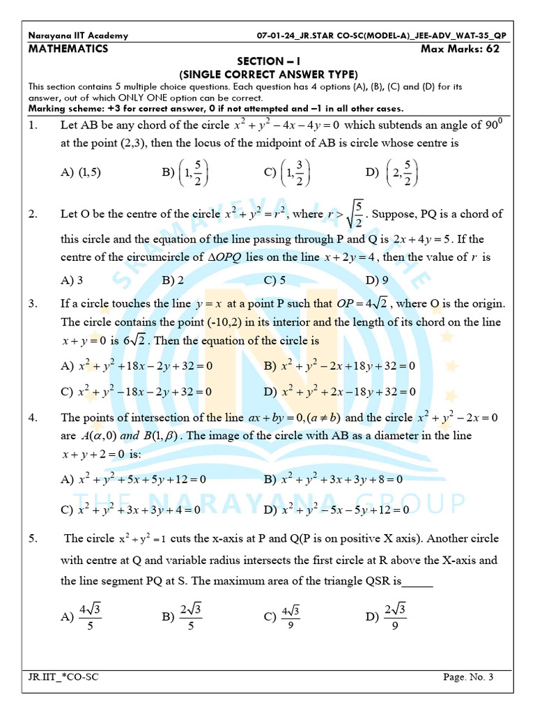 CIRCLE_QP_24-12-2024 | PDF | Circle | Tangent