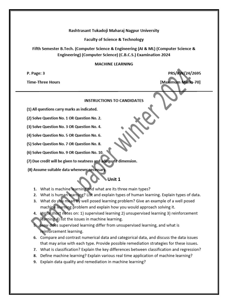 Rtmnu Machine Learning Paper Winter 2024 | PDF | Machine Learning ...