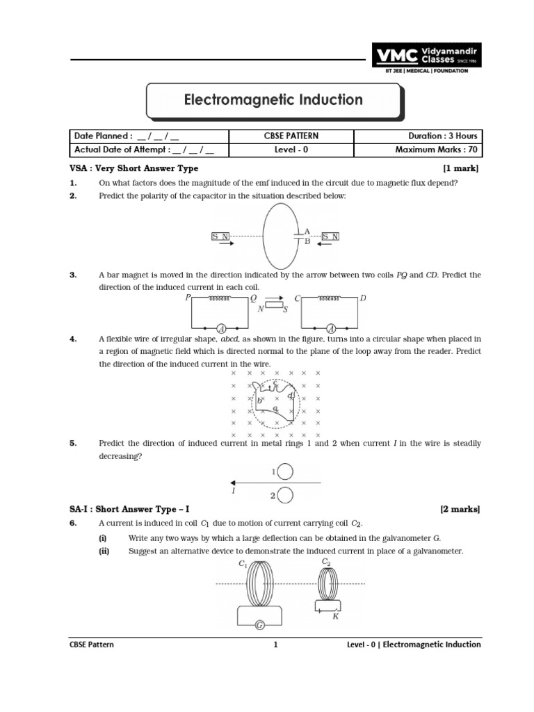 Workbook_ELECTROMAGNETIC INDUCTION | PDF | Inductance | Electromagnetic ...
