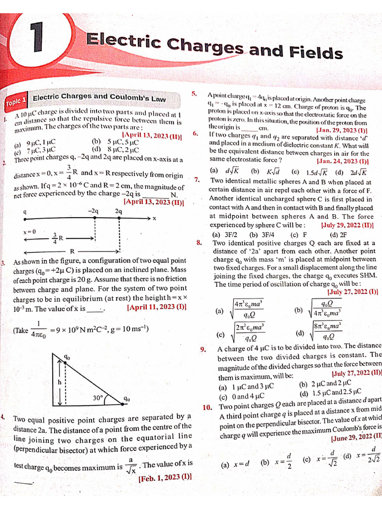 Electrostatics Jee Mains PYQs | PDF