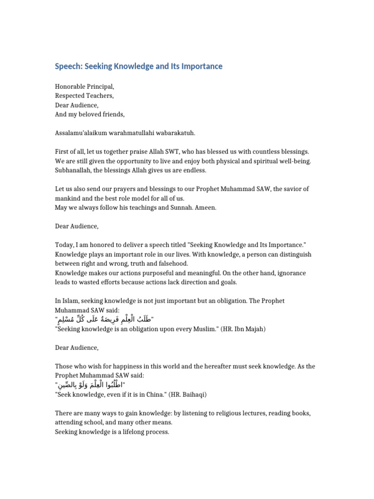 Speech Seeking Knowledge | PDF