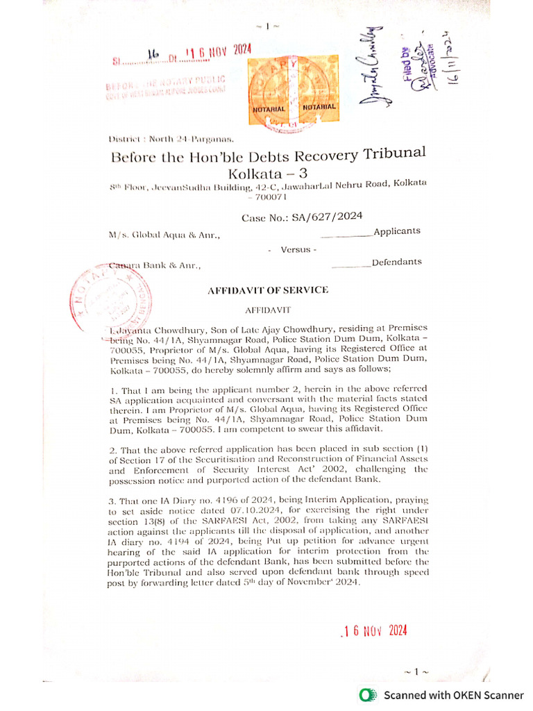 Affidavit of Service - Global Aqua - Intimation of Date of Putup ...