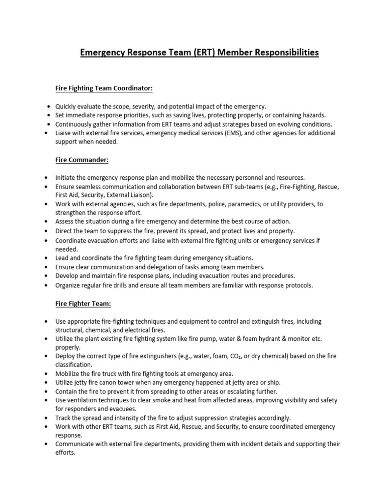 ERT Member Responsibilities | PDF | Emergency | Firefighting
