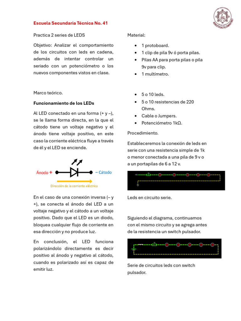 Practica 2 Series de LEDS | PDF | Diodo emisor de luz | Red eléctrica