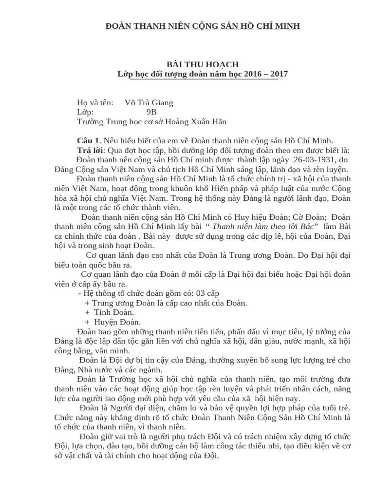 Bai Thu Hoach Doan | PDF