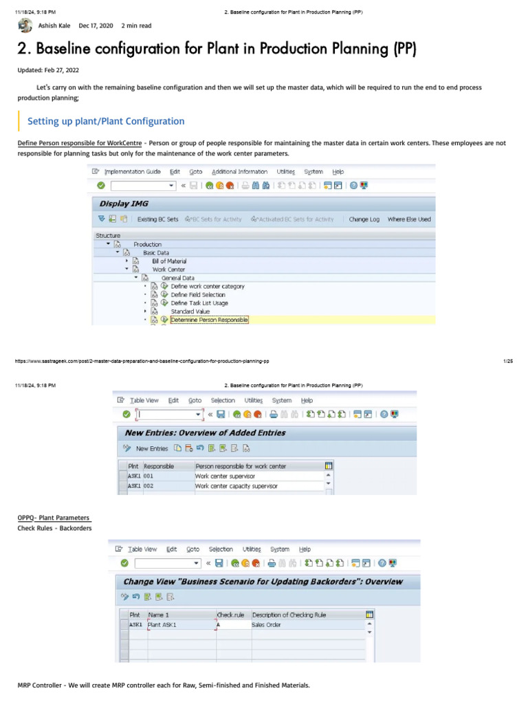 2. Baseline configuration for Plant in Production Planning (PP) | PDF ...