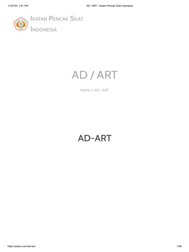 AD/ART Ikatan Pencak Silat Indonesia | PDF