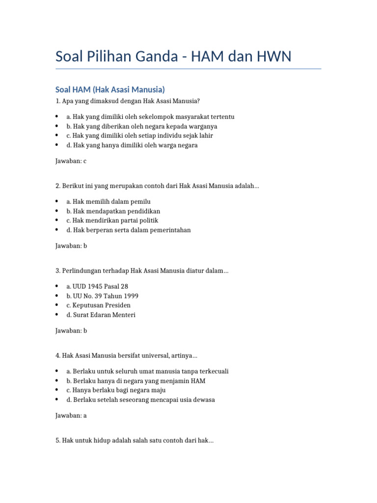 Soal_Pilihan_Ganda_HAM_HWN | PDF
