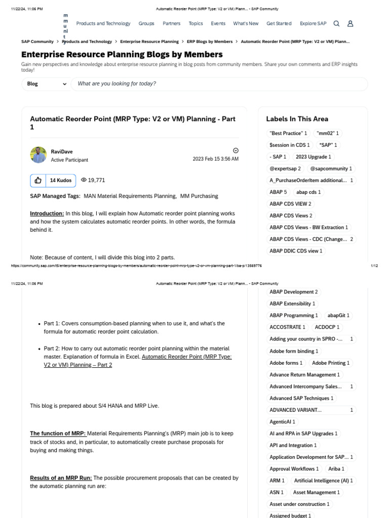 Automatic Reorder Point (MRP Type - V2 or VM) | PDF | Forecasting ...