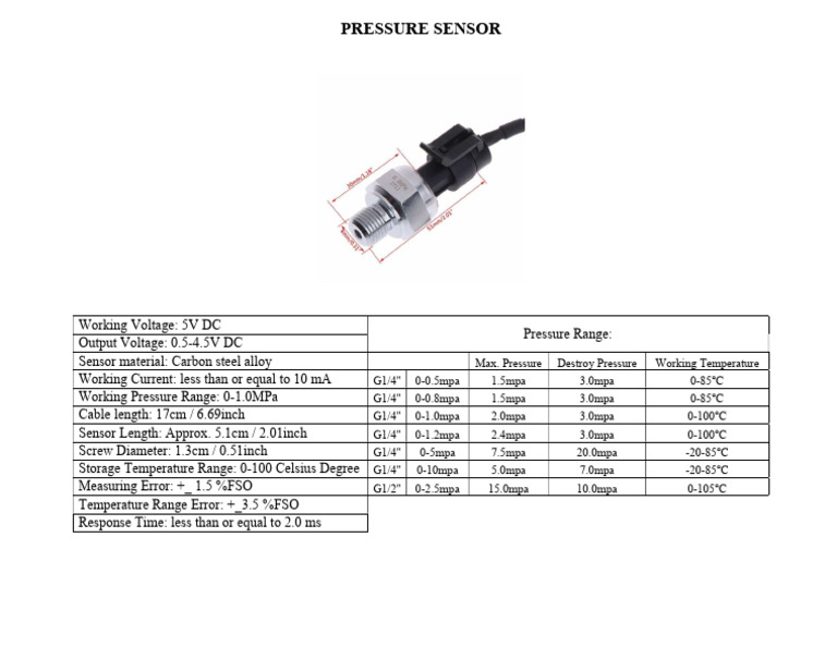 PRESSURE SENSOR | PDF
